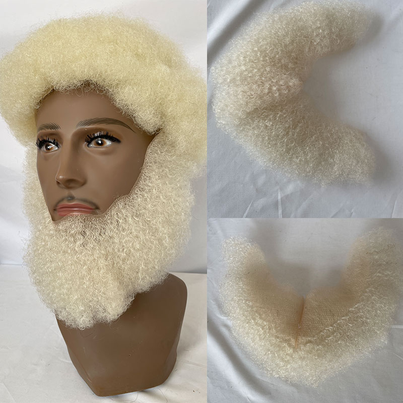 Fake Beard For Men 100% Human Hair White Beard Afro Curl Fake Face ...