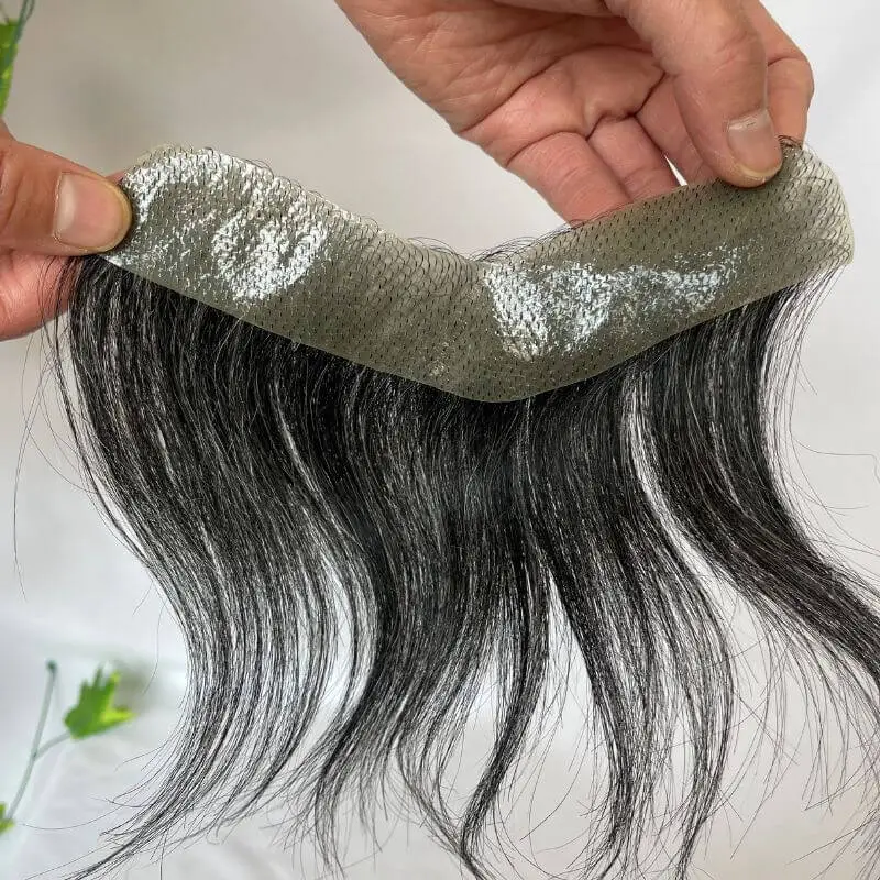 Men V Frontal Hairline Toupee Human Hair Skin PU Man Hairpieces Topper ...