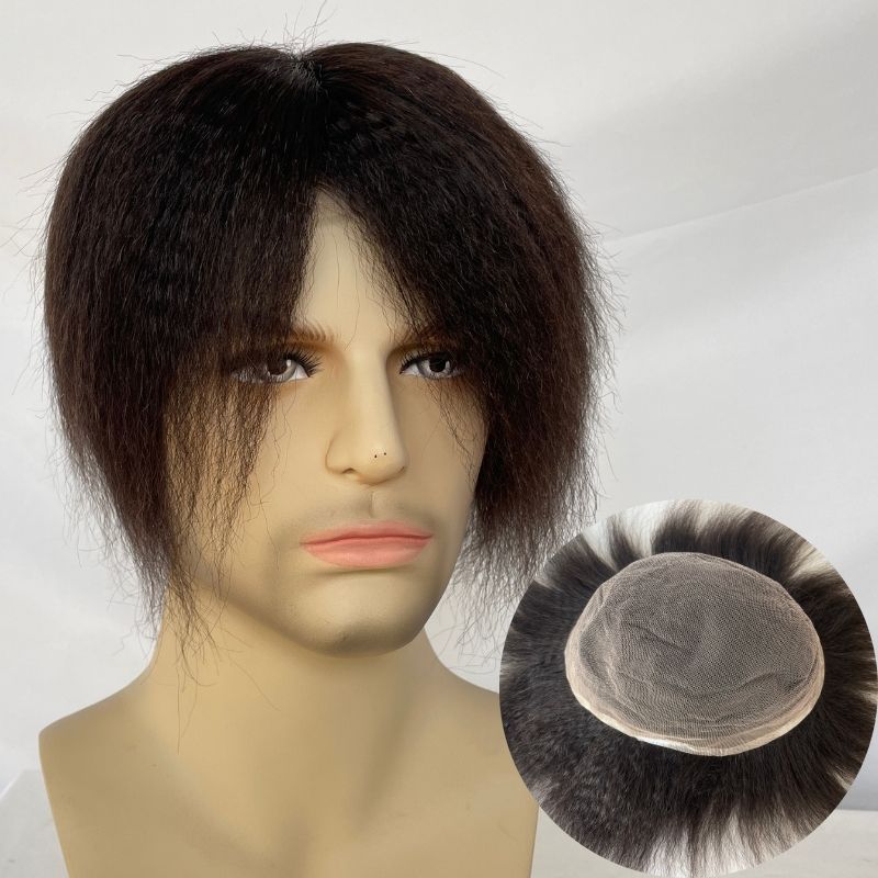 Kinky Straight Toupee Lace Full Lace Hair Replacement System Remy Black ...