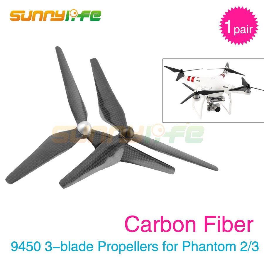 1 Pair Phantom 3 Carbon Fiber Propellers Self-tighten 3-blade Props for ...
