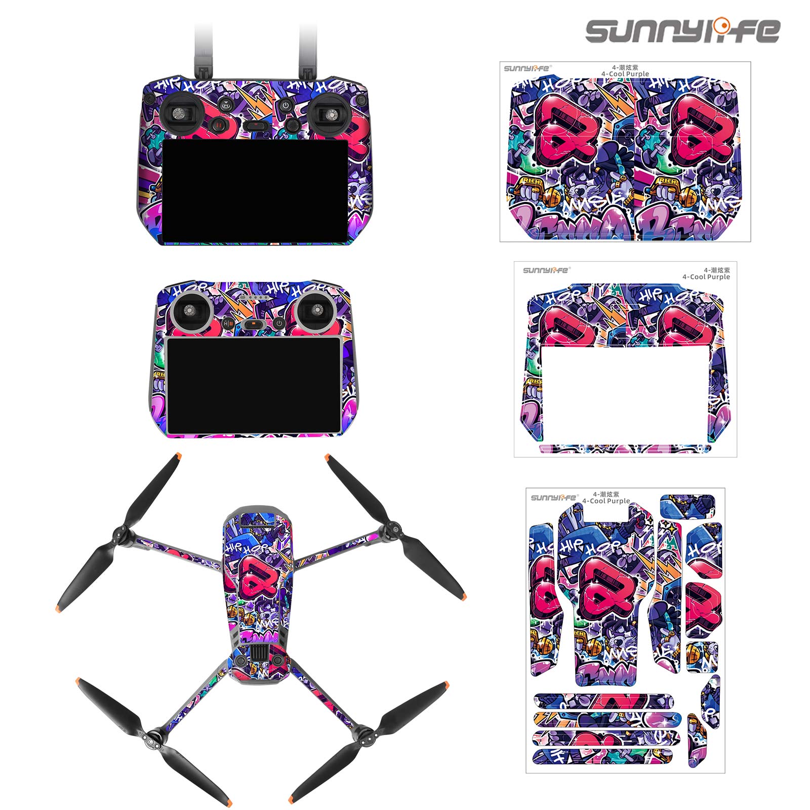 Sunnylife Colored Stickers Protective Film Scratch-proof Decals Drone ...