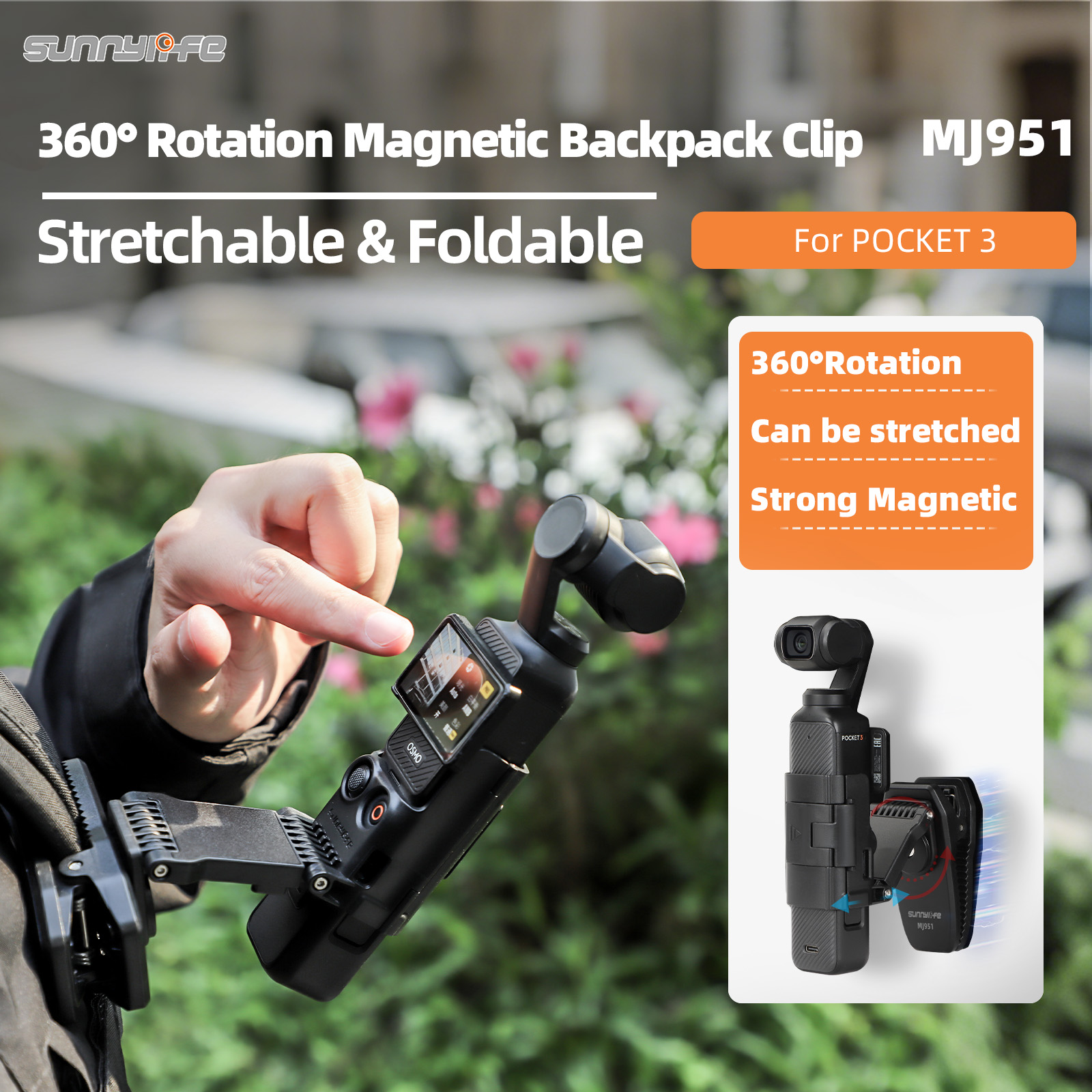 Sunnylife Stretchable Backpack Clip Rotatable Magnetic Mount Action ...