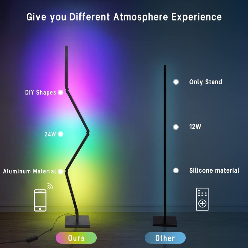 Foldable Floor Lamp Standing Modern Decorative LED Light RGB Corner ...