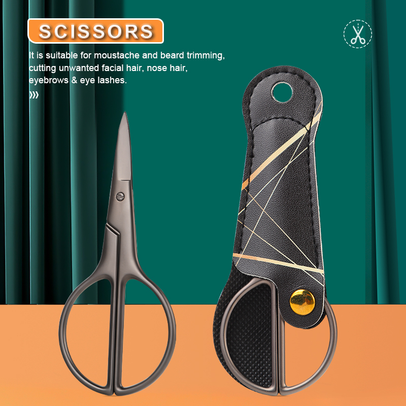 PRO Manicure Scissors Eyebrow Scissors Curved Tools In Leather Case
