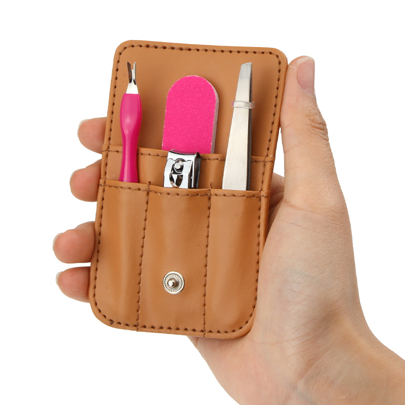 High Quality 4-in-1 Mini Manicure Set Travel Kit With PU Leather