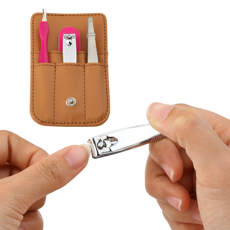 High Quality 4-in-1 Mini Manicure Set Travel Kit With PU Leather