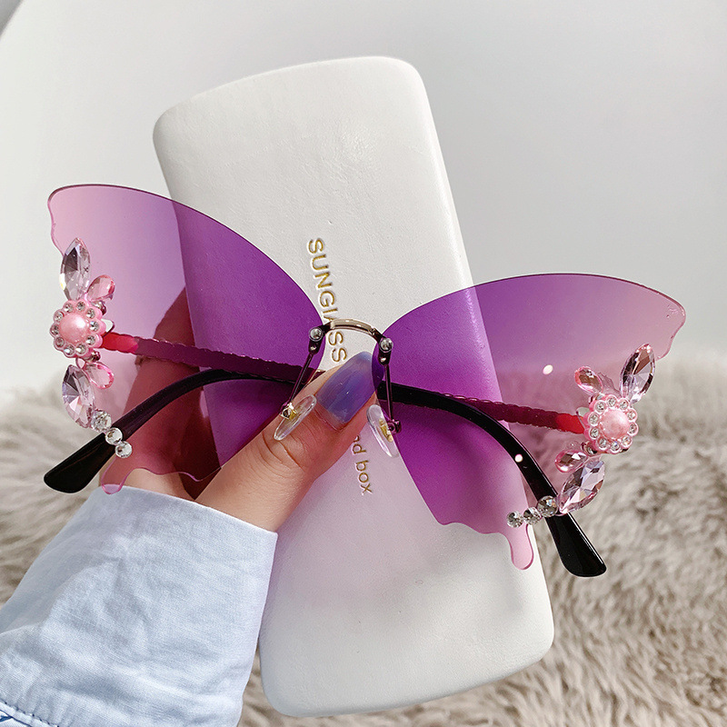 Party diamond butterfly rimless sunglasses,