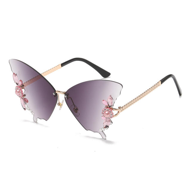 Party diamond butterfly rimless sunglasses,