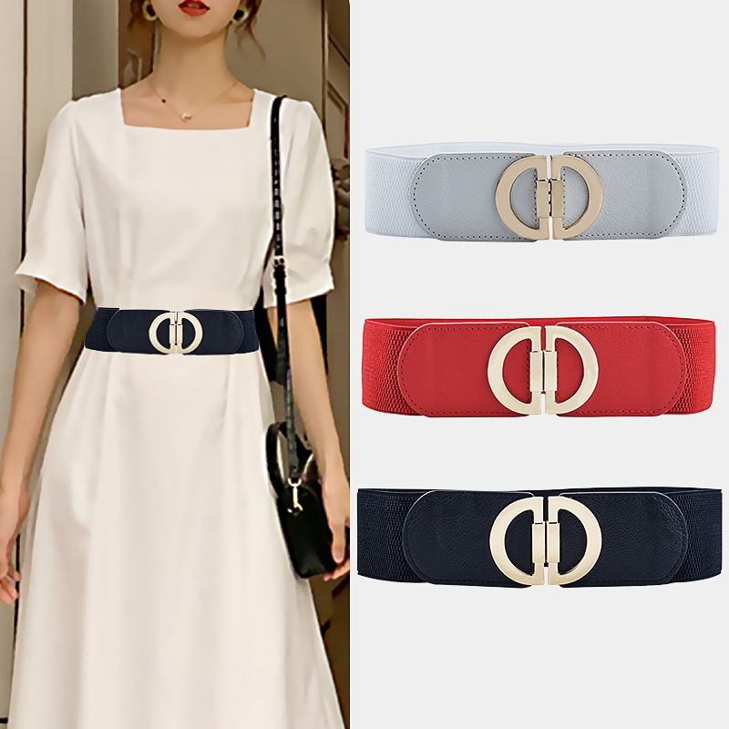 Classic Letter D buckle women elastic corset belt,
