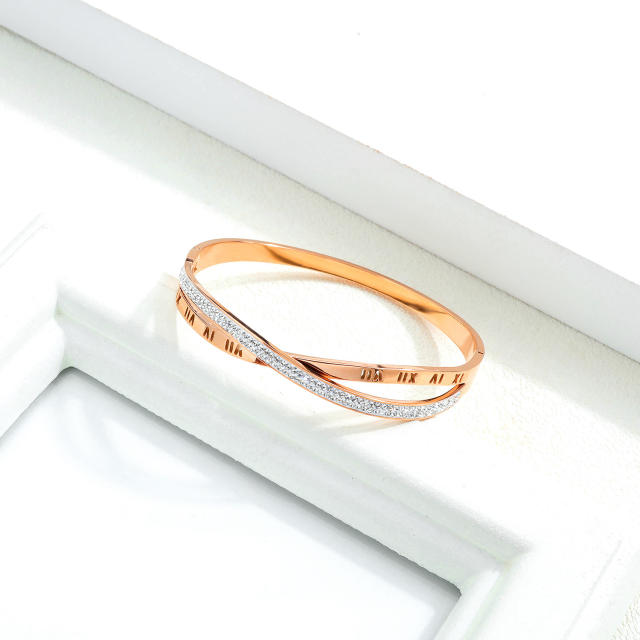 Classic diamond Roman numerals stainless steel bracelet bang,BRACELET