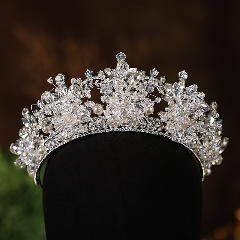 Luxury handmade crystal beads pearl wedding crown,Crown & Tiara
