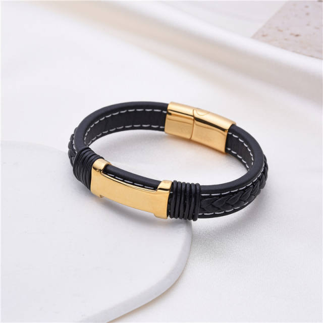 Stainless steel leather bracelet for men,Men