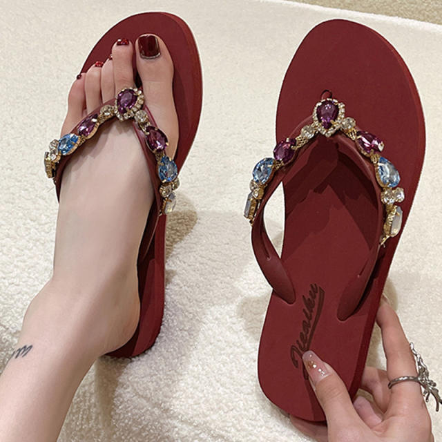 Summer design personality glass crystal diamond flip flops,FOOTWEAR