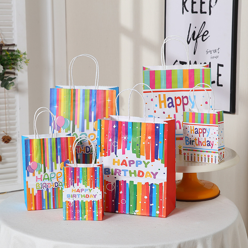 Rainbow color happy birthday kraft paper bag gift bag,