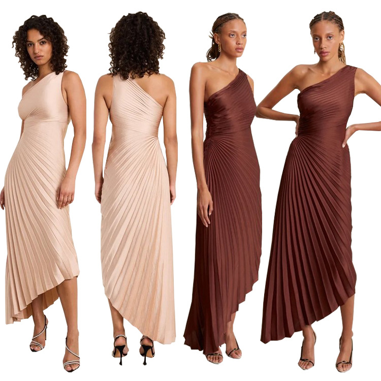 Hot sale one shoulder satin plain color formal dress,DRESS