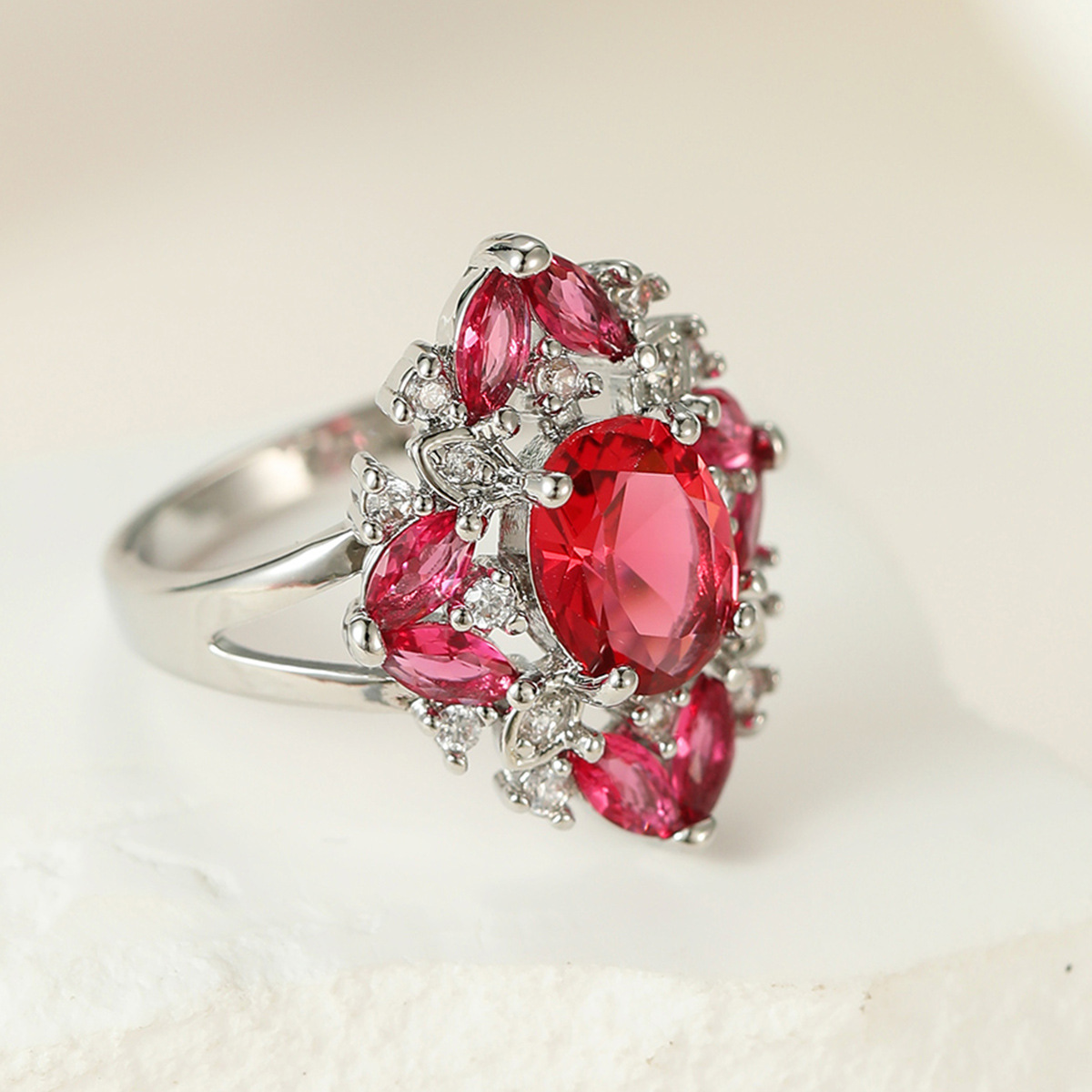 Luxury ruby cubic zircon statement copper rings,Statement Rings