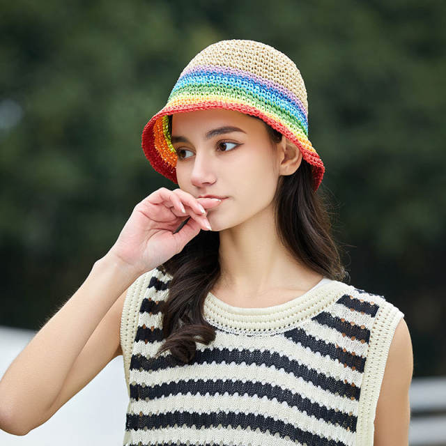 Pretty rainbow series corchet bucket hat,