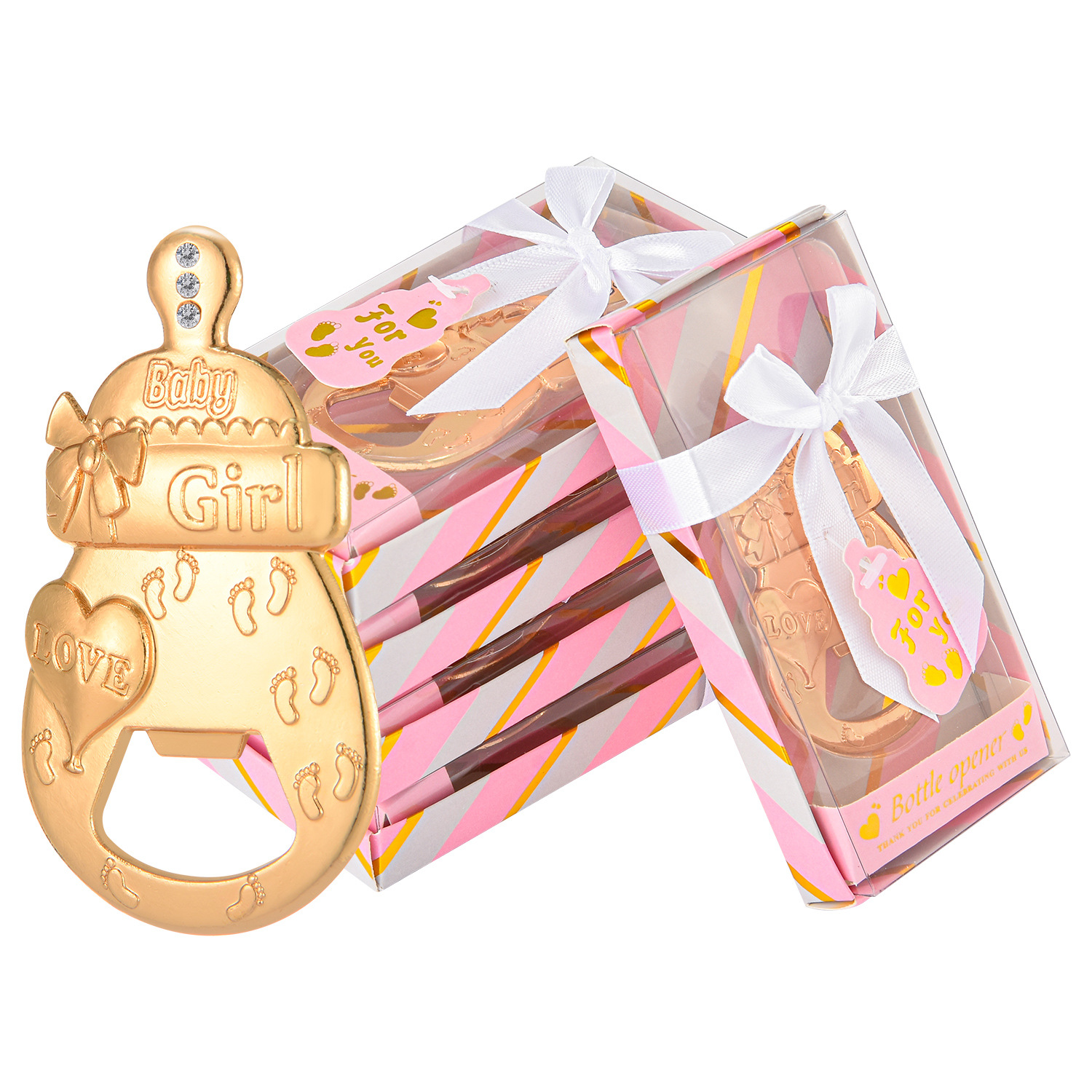 Baby girl sweet pink color gift box milk bottle openner party guest ...