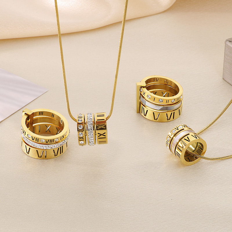 Classic Roman numerals circle stainless steel necklace set,stainless ...