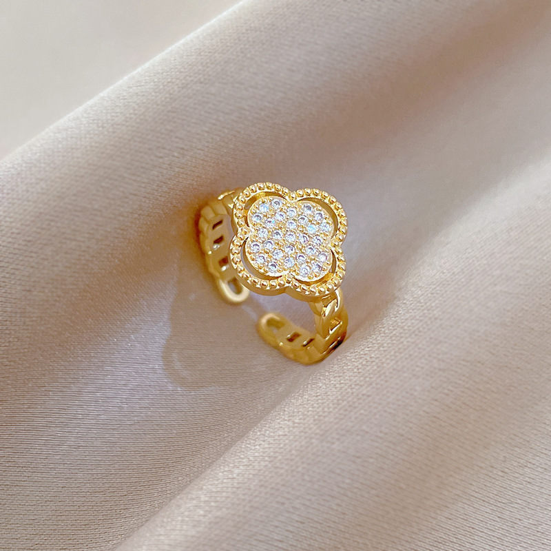 Real gold plated copper diamond clover finger rings,Clover