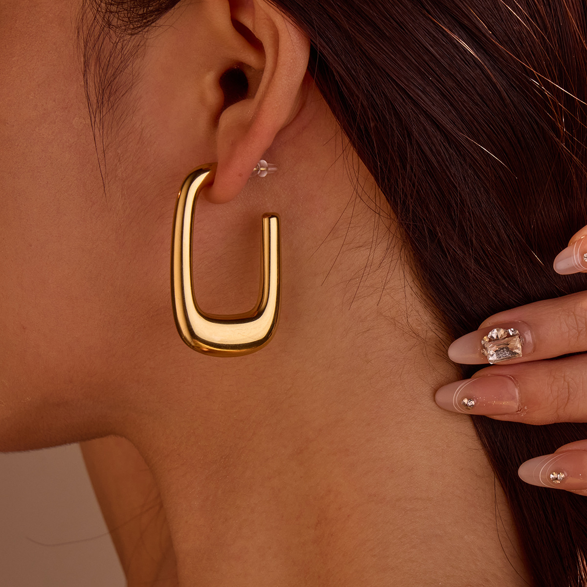 Exaggerated hollow stainless steel U-shaped gold plated 18K non-fading ...