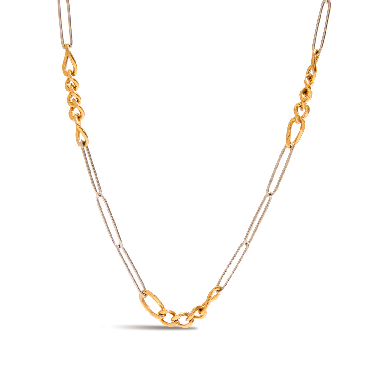 Two tone paperclip chain stainless steel necklace,