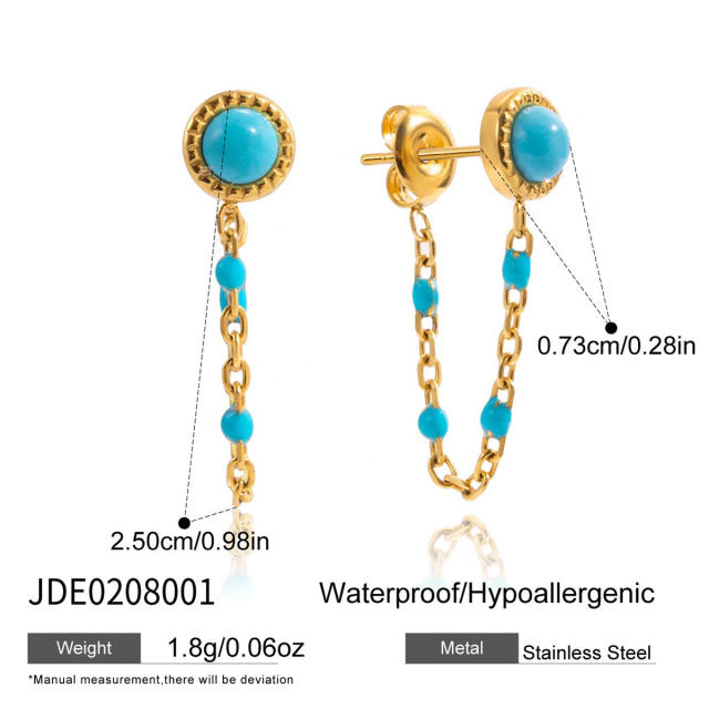 Classic turquoise stone inlaid stainless steel earrings collection,Jewelry
