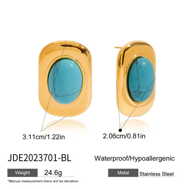 Classic turquoise stone inlaid stainless steel earrings collection,Jewelry