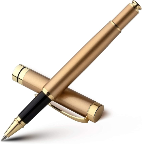 BEILUNER Ballpoint Pens, Stunning Black Chrome Metal Pen with Golden Trim