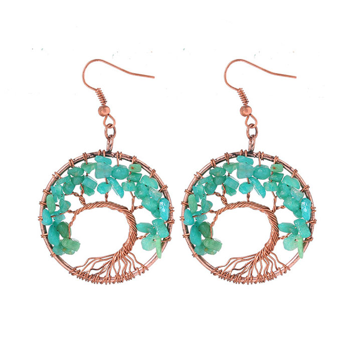 Stone colorful woven tree root earrings,Stone life tree