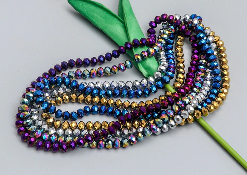 Electroplated crystal glass faceted flat beads - silver