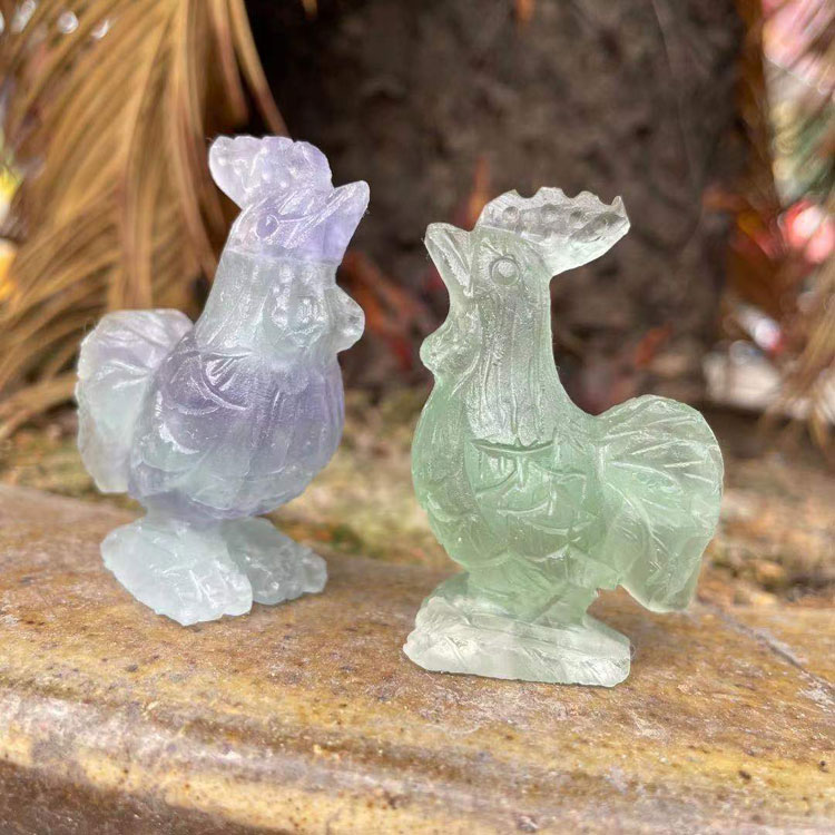 Green fluorite cock ornament