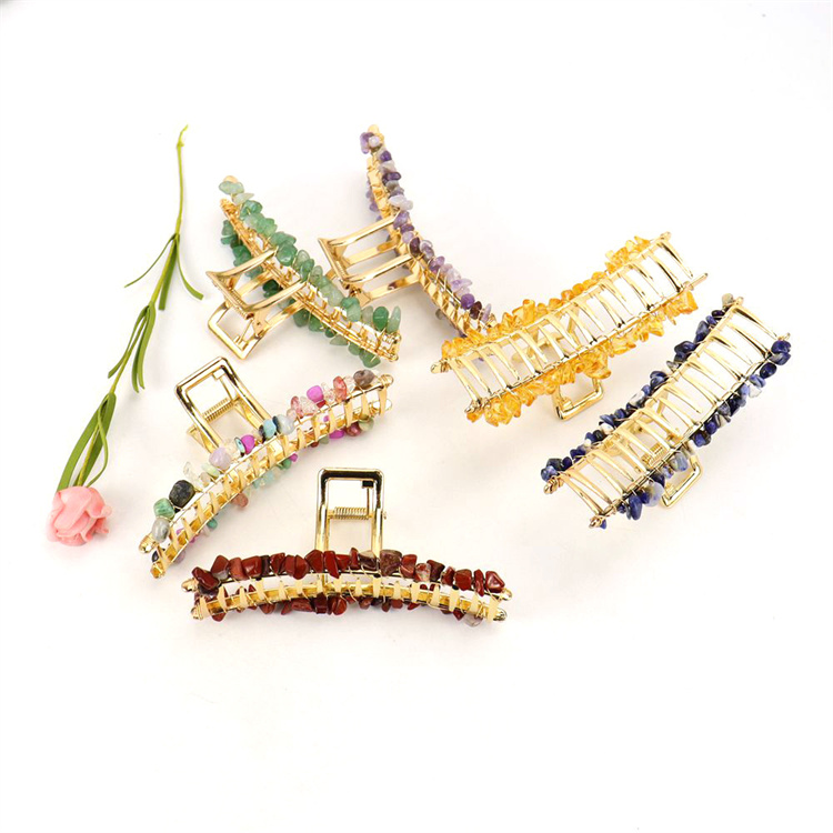 Natural crystal gravel Square hair clip