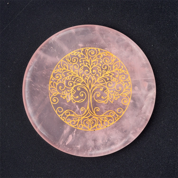 55mm natural pink crystal disc energy stone base