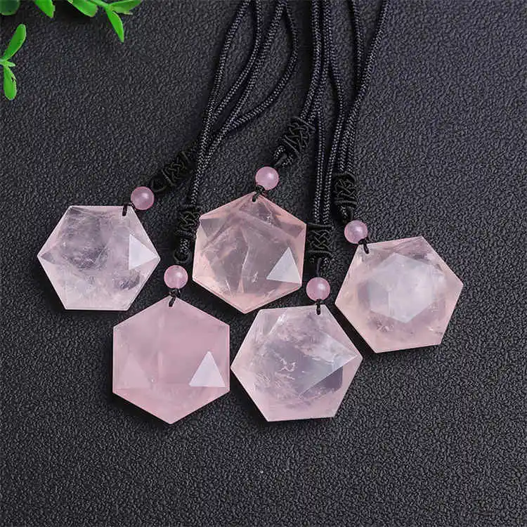 Natural pink crystal six-pointed star pendant