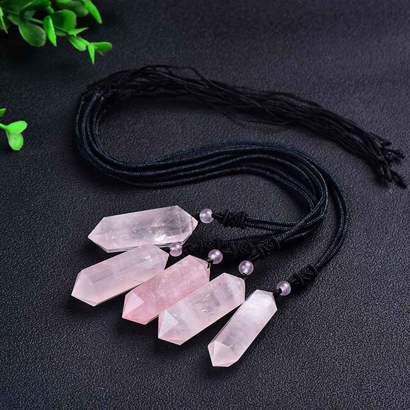 Natural pink crystal column pendant