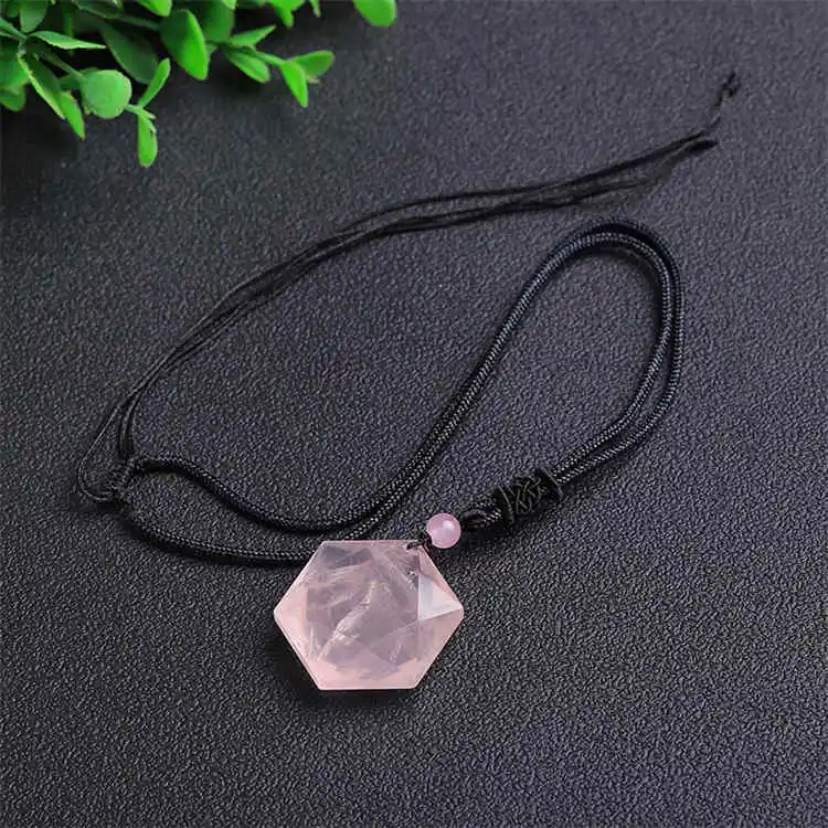 Natural pink crystal six-pointed star pendant