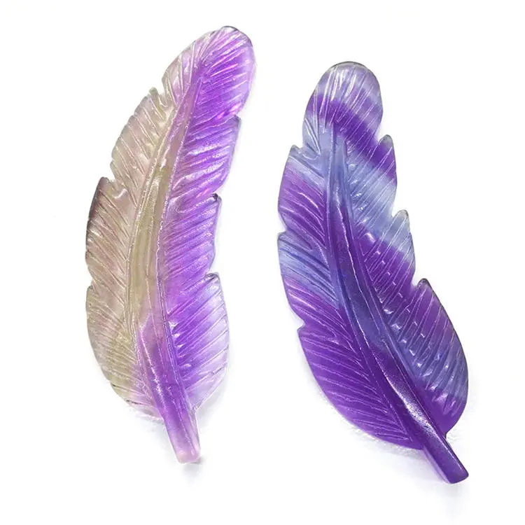 Natural crystal Colorful fluorite feathers carving