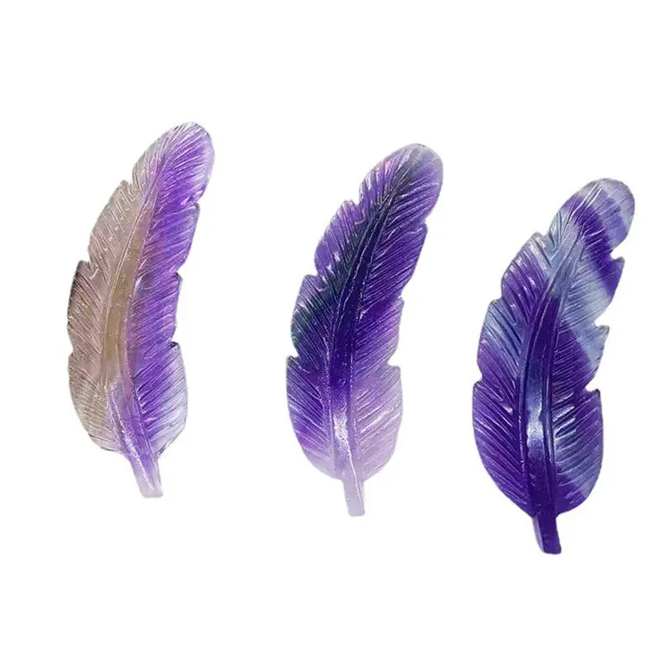 Natural crystal Colorful fluorite feathers carving