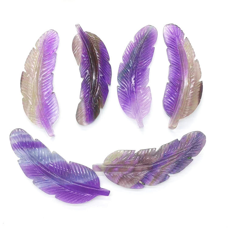 Natural crystal Colorful fluorite feathers carving