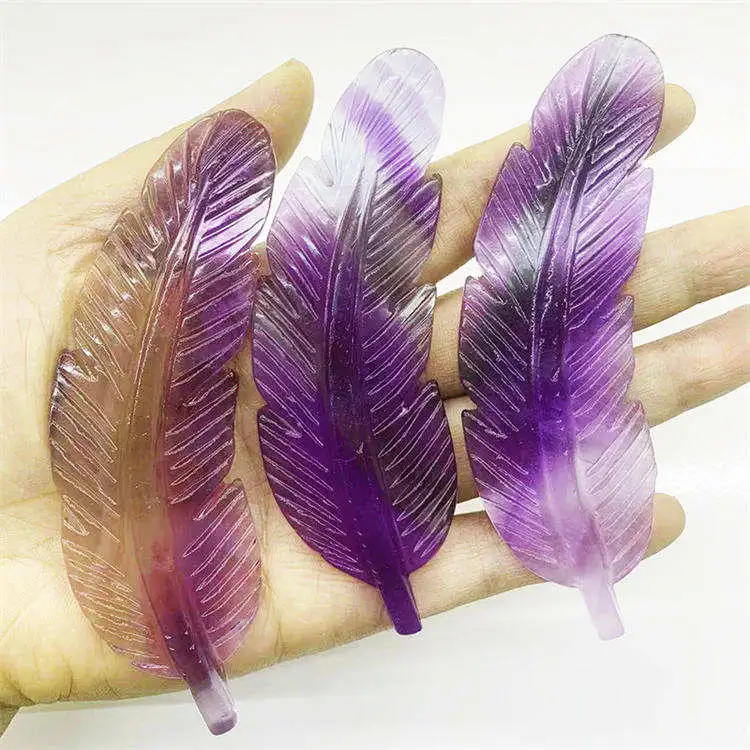 Natural crystal Colorful fluorite feathers carving