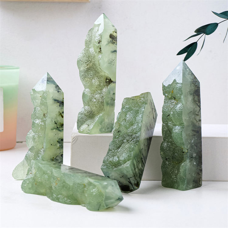Natural crystal Prehnite four-sided pillar