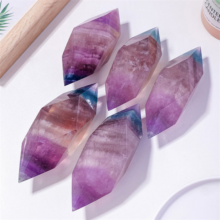Natural colorful fluorite multi-faceted double pointed Prism