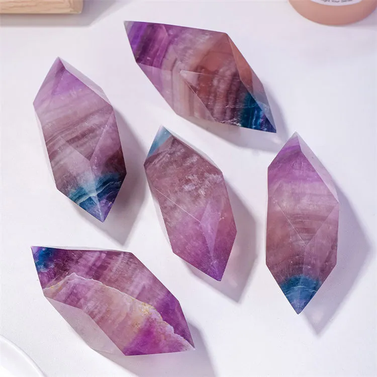 Natural colorful fluorite multi-faceted double pointed Prism