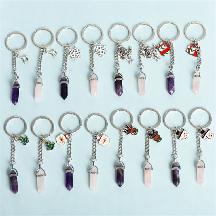 Natural Christmas crystal column keychain