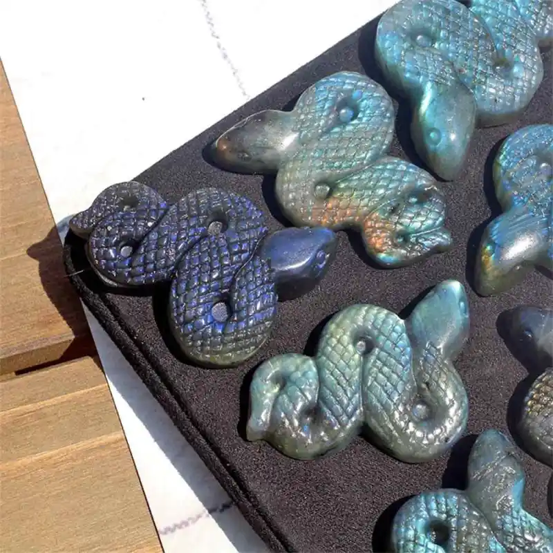 Natural Labradorite snake carving