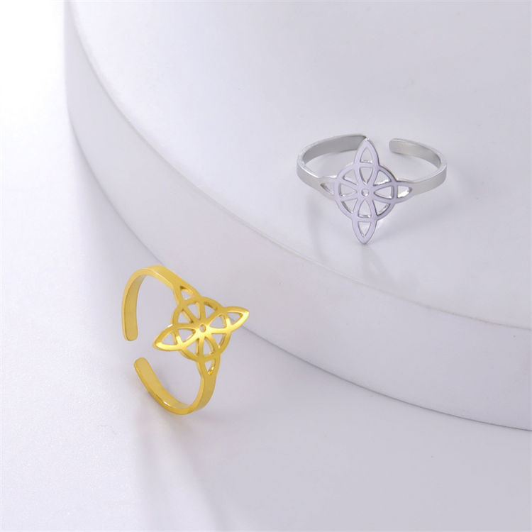 titanium steel Square Celtic Knot Adjustable Ring