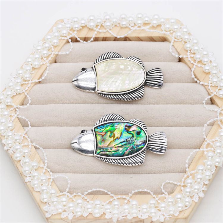 New Zealand abalone shell fish-shaped brooch pendant