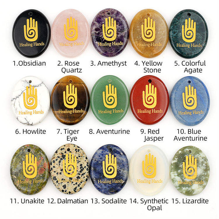 Natural stone crystal Healing Hands Engraved Stone