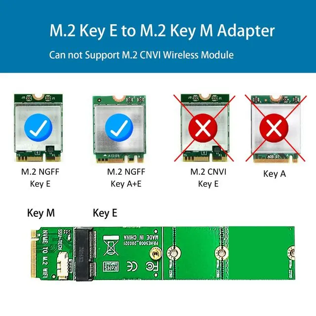 WA04 M.2 Key E to Key M WiFi Adapter - Supports M.2 WiFi 4/5/6/6e/7 ...
